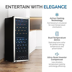 NewAir Freestanding 98 Bottle Dual Zone Compressor Wine Fridge with Low-Vibration Ultra-Quiet Inverter Compressor, Adjustable Racks and Exterior Digital Thermostat