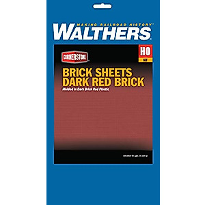 Walthers Cornerstone HO Scale Model Brick Sheet, 4 X 9-3/4" 10.1 X 24.7cm, Dark Red