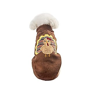 NACOCO Dog Sweater with Hole Thanksgiving Classic Knitwear Pup Dog Shirts Turkey Pattern Dog Dress Warm Winter Pet Clothes for Small Dogs(XL)