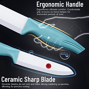 Kitchen Ceramic Knife, 6 Pieces Blue Ceramic Knife Set for Kitchen With Block, Rust Proof & Stain Resistant, Ultra Sharp Cooking Knife Set with Ceramic Peeler & Scissors for Home Restaurant (Blue)