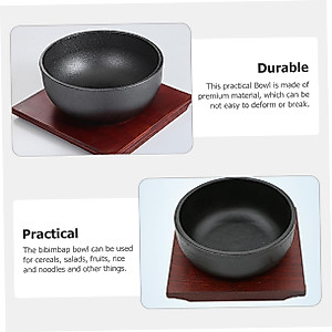 1 set Cooking Wood Cooker Food Cast Bibimbap Cookware Clay Casserole Sizzling Stew Tray Pot Stone Iron Rice Korean Household Soup Base with Bowl Style for Kitchen Induction Ramen