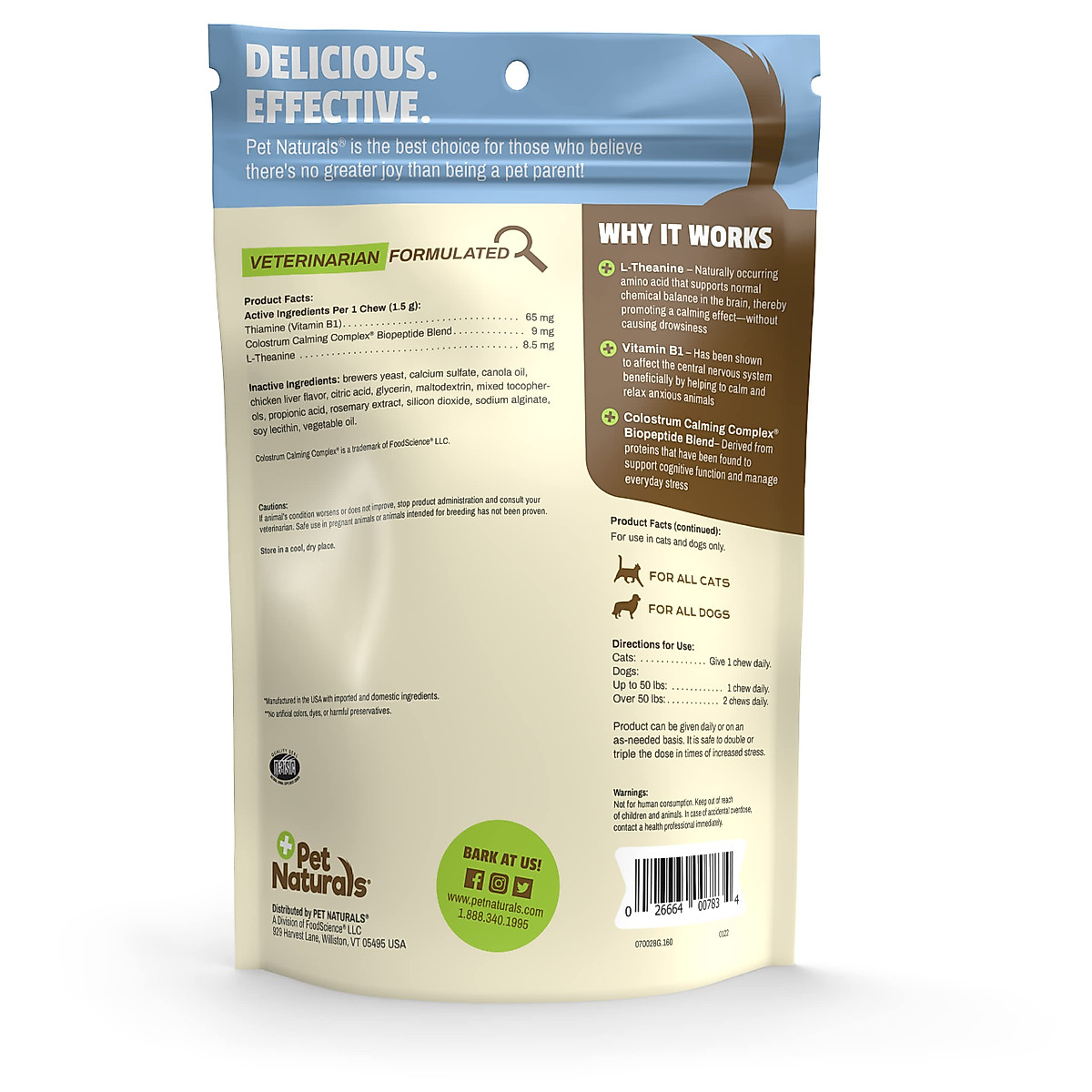 Pet Naturals of Vermont - Calming, Behavioral Support Supplement for Dogs and Cats, 160 Bite Sized Chews