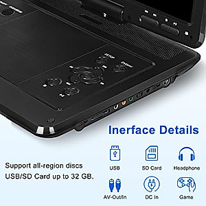 𝒀𝑶𝑶𝑯𝑶𝑶 16.9" Portable DVD Player with 14.1" HD Swivel Screen, 6 Hours Battery Portable DVD Player for Car, Distinctive Screen Button Design, Car Headrest Mount, Support USB/SD Card/, Black