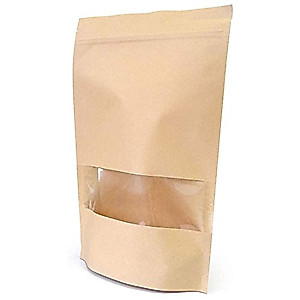 Kraft Zip Lock Stand Up Food Bags Pouches with Notch and Matte Window for Storing Cookie, Dried Foods, Snack (100 Pcs, 11.8" x 7.8")
