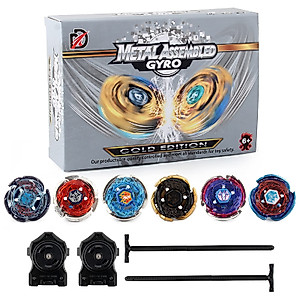 Gyros 6 Pieces Pack, Battling Tops Metal Fusion Starter Set with Stickers Two Launchers Gift Idea Toys for Boys Kids Children Age 6+…