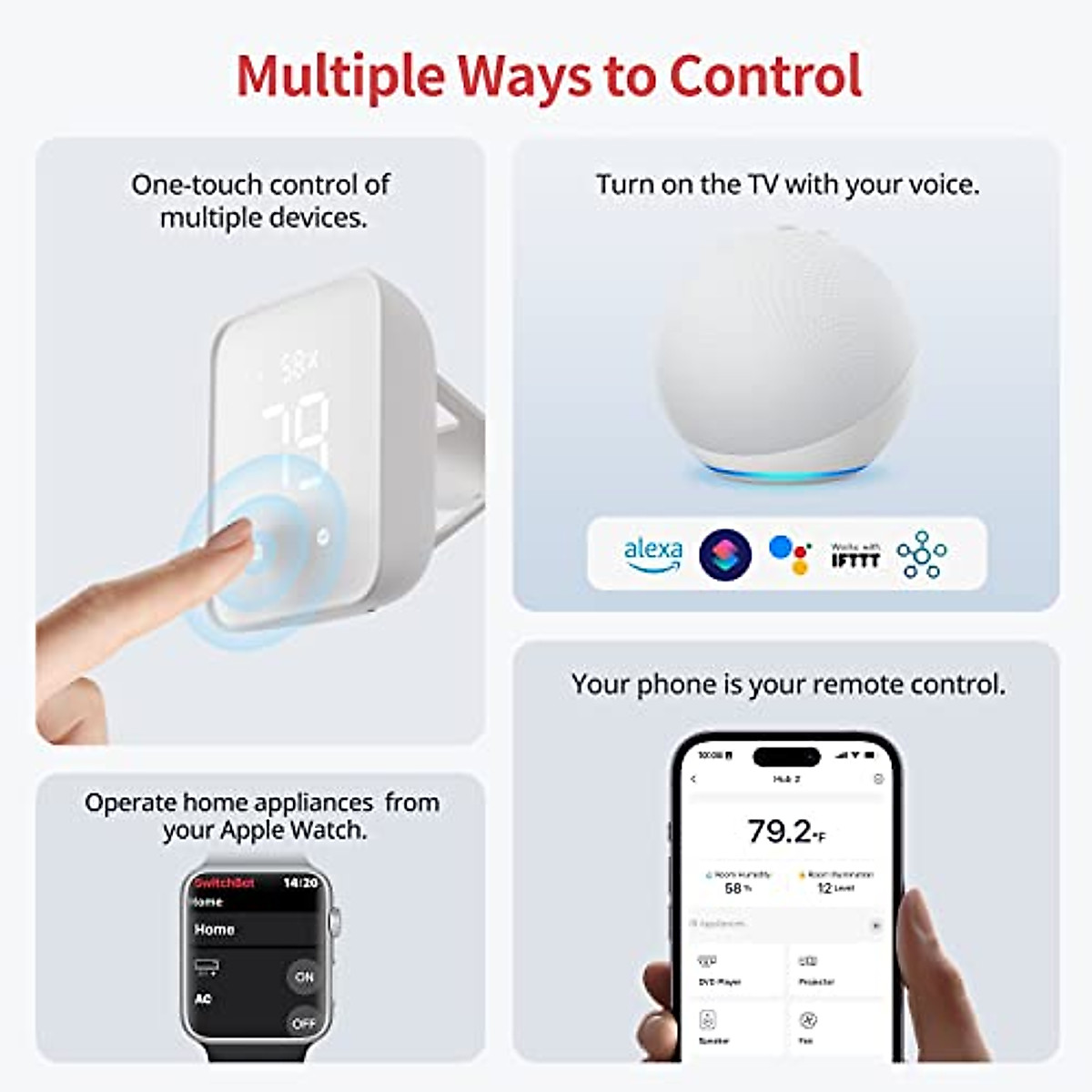 SwitchBot Hub 2 (2nd Gen), Work as a WiFi Thermometer Hygrometer, IR Remote Control, Smart Remote and Light Sensor, Link SwitchBot to Wi-Fi (Support 2.4GHz), Compatible with Alexa&Google Assistant