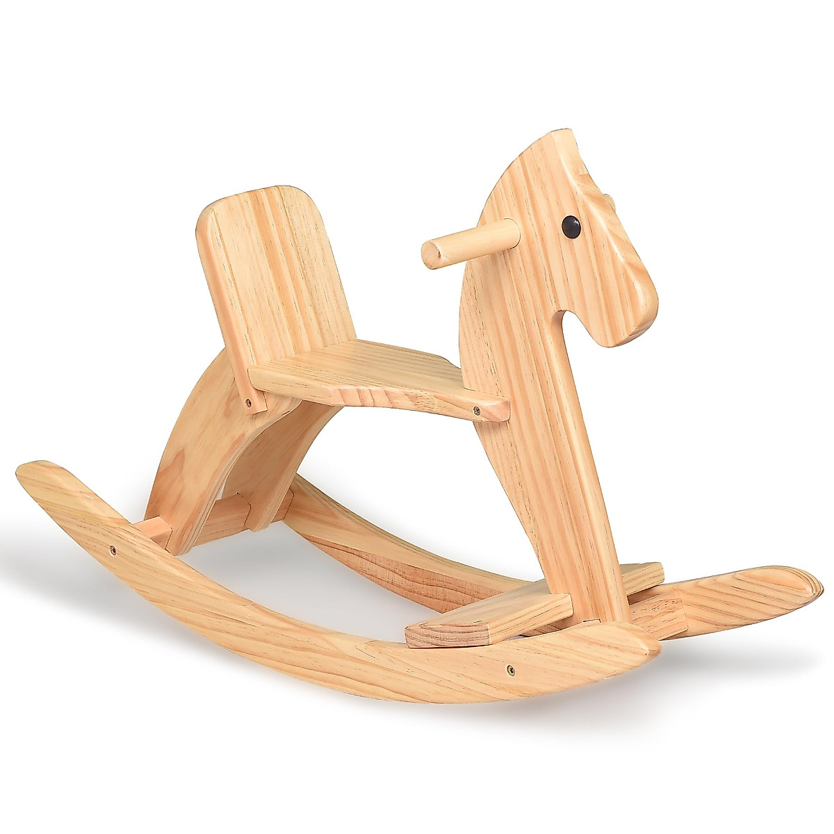 KRAND Rocking Horse Wooden Ride On Toy for Kids Classic Design Rocking Horse with Pedal and Safe Backrest Fine Workmanship(Classic, Natural)