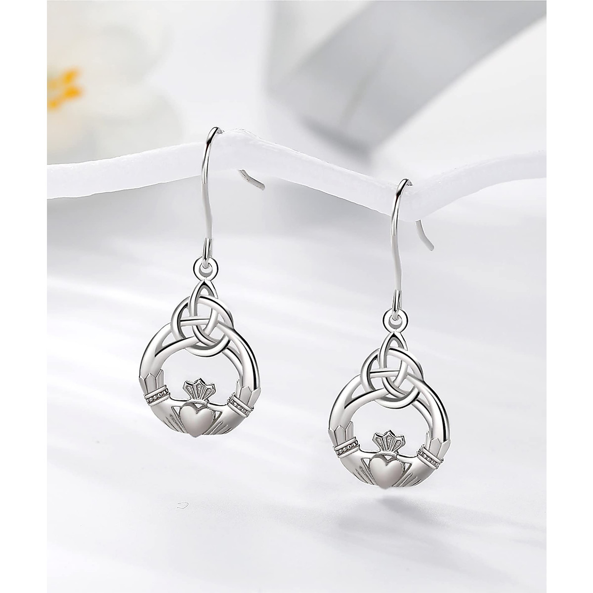 INFUSEU Claddagh Celtic Dangle Earrings for Women Sterling Silver Irish Trinity Knot Drop Earrings Charm Jewelry