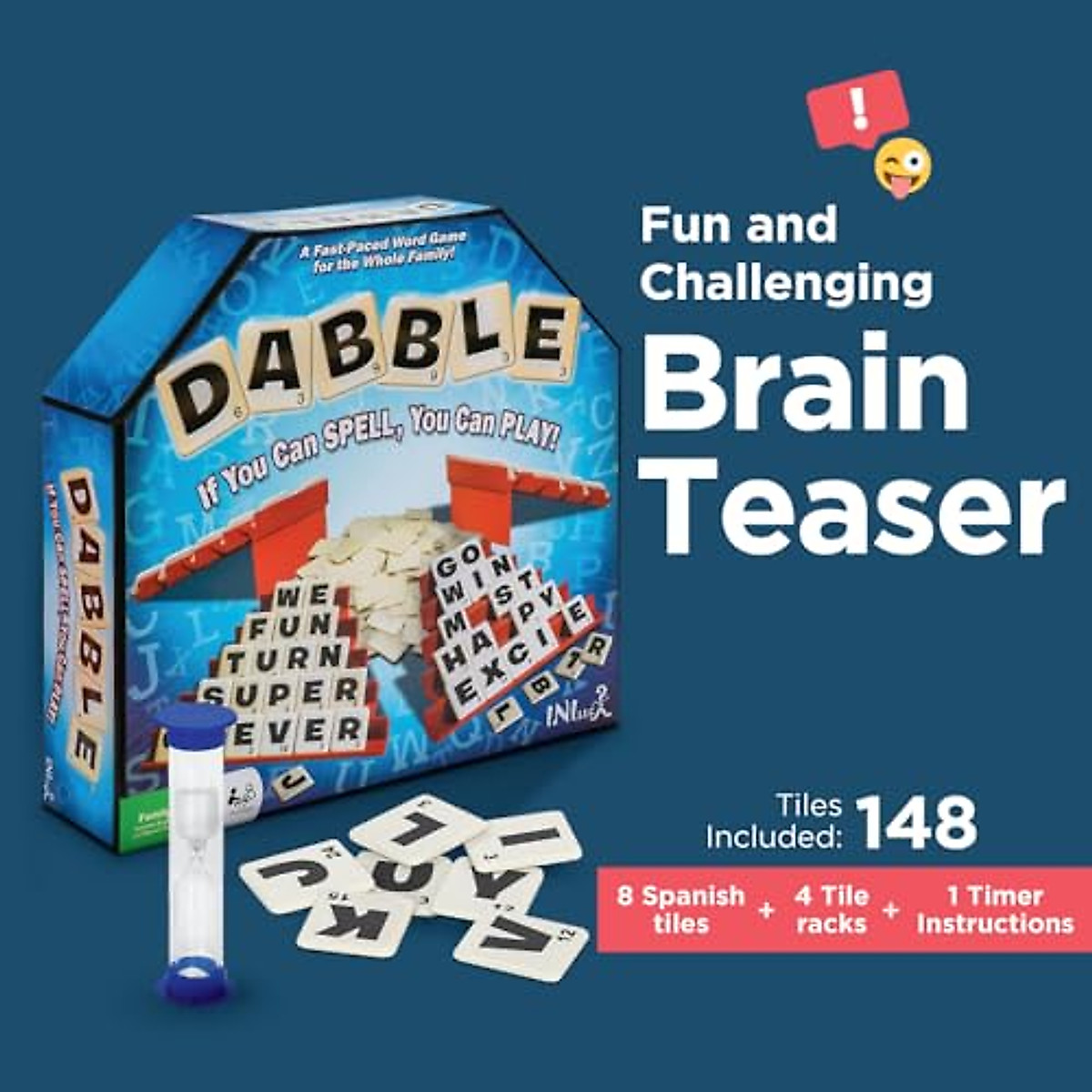 Dabble Word Game - Enhances Memory, Spelling, and Vocabulary for All Ages - Award-Winning, Engaging, Educational Entertainment for Kids, Families, and Seniors, 2-4 Players, Ages 8+