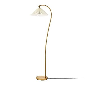 Globe Electric Novogratz x 61000043 Novogratz x Globe 62" Floor Lamp, Faux Wood Finish, White Pleated Fabric Shade, Pivot Joint on Shade, in -Line On/Off Foot Switch, Black Cord, Reading Lamp
