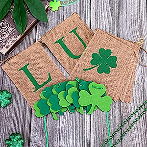 3 Pieces St. Patrick's Day Banner Shamrock Garland Lucky Banner Burlap Irish Garland Green Four Leaf Banner and Felt Shamrock Clover Banner Flags for Saint Patrick's Day Party Decor