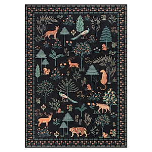 Lahome Jungle Animal Black Living Room Rug, 5x7 Washable Area Rug Soft Large Rugs for Bedroom Aesthetic, Modern Tree Classroom Playroom Rug Stain Resistant Carpet for Nursery Office Dorm, Black