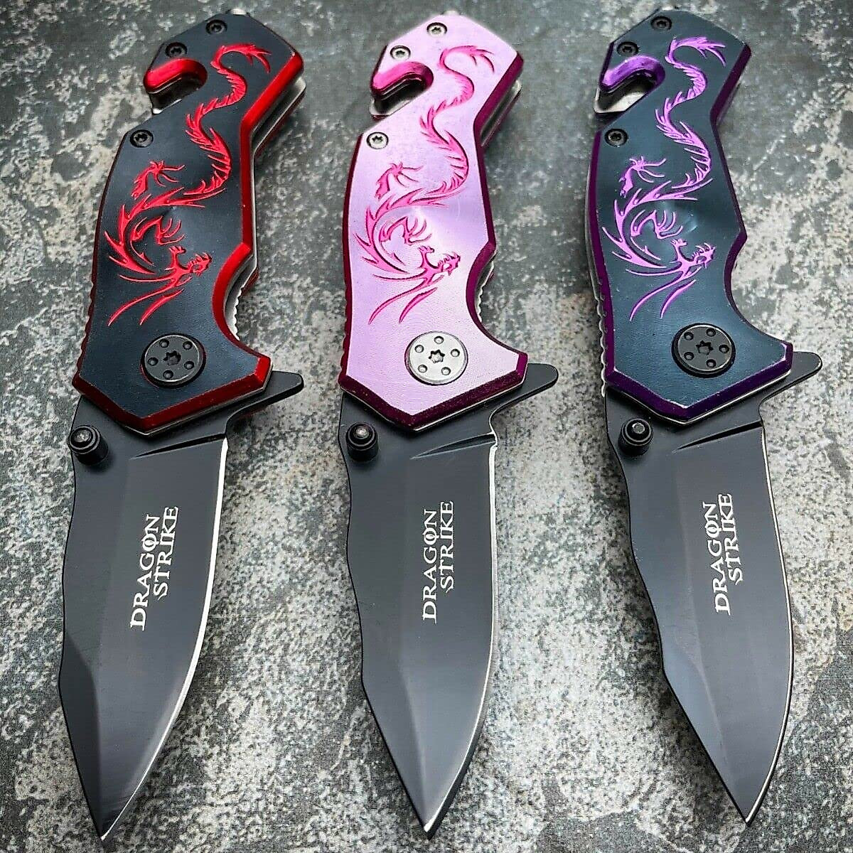 6" Fantasy Dragon Rescue Open Folding Pocket Knife Black W/ Purple Outdoor Survival Hunting Knife for Camping by Survival Steel