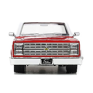 1985 Chevy C-10 Pickup Truck Red with White Top and Graphics with Extra Wheels Just Trucks Series 1/24 Diecast Model Car by Jada 34179