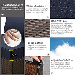 Rattaner 7 Pieces Outdoor Wicker Furniture Conversation Set Patio Furniture Sectional Sofa Couch Patio Storage Table with Thicken(5") Non-Slip Cushions Furniture Cover, Navy Blue