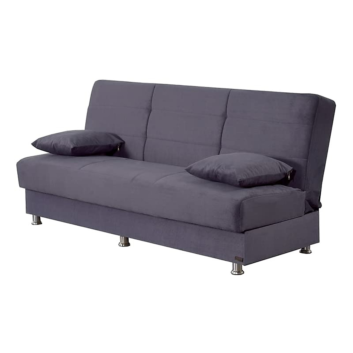 BEYAN Ramsey Collection Armless Modern Convertible Sofa Bed with Storage Space, Includes 2 Pillows, Gray
