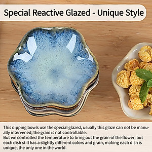 Dipping Bowls Set of 6, Ceramic Soy Sauce Dish, Flower Dipping Sauce Bowls, Pinch Bowls, Special Reactive Glazed Small Condiment Finger Bowls for Dip Sushi Soy Sauce Cup Dish