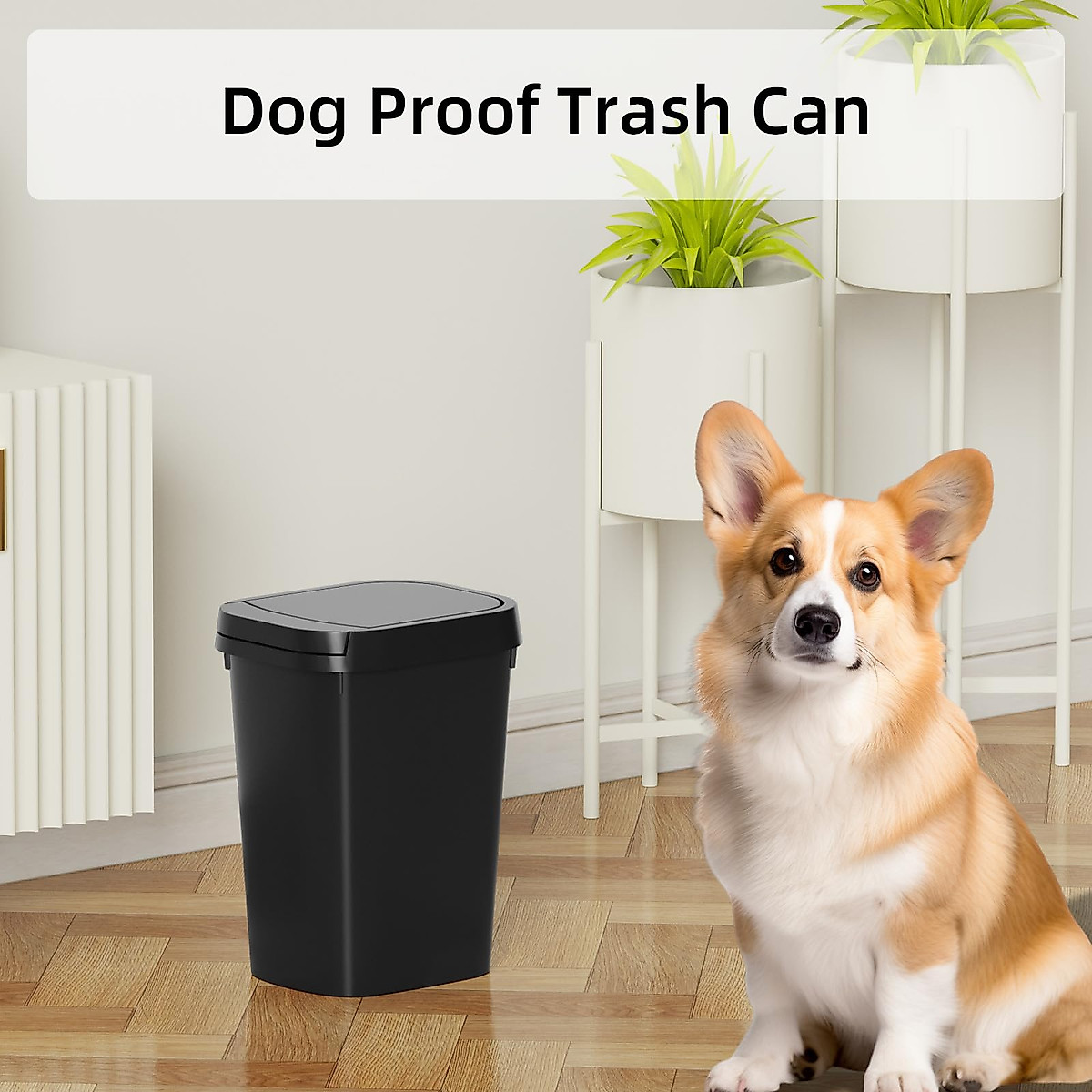 KSSKSS 3 Pack Bathroom Small Trash Can with Lid, 2.6 Gallon Slim Garbage Bin with Pop-Up Lid, 10L Plastic Wastebasket with Press Top Lid for Bedroom, Office, Kitchen, Toilet (Black)