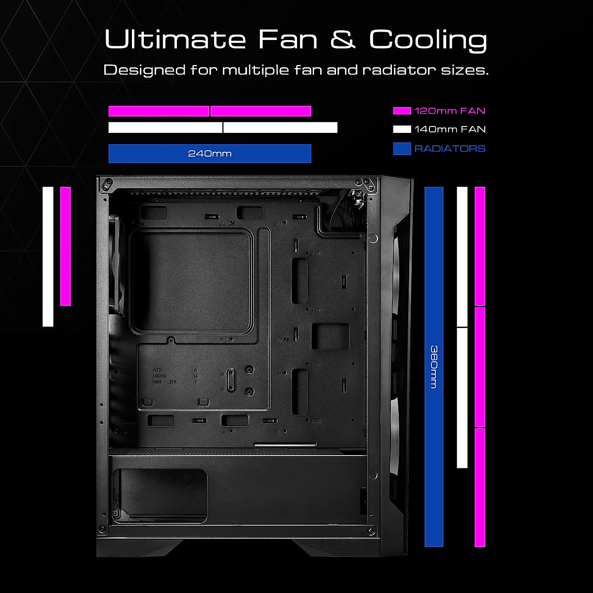 GAMDIAS Apollo E2 Elite Gaming Case Mid Tower ATX 2 x 200mm ARGB Fan Trapezoidal Tempered Glass Panel with Tool Free Installation Tempered Glass Window (Apollo E2 Elite) Black