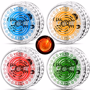 4 Pieces LED Light up Beginner Toys Responsive Ball Bearing Toys Reflex Auto Return Toys Beginner String Trick for Birthday Christmas Party Games Activities Amusements Classroom Prizes, 4 Colors