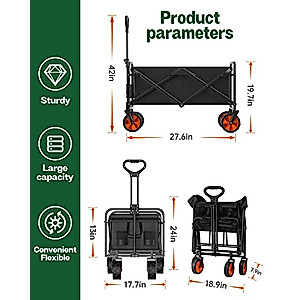 LOGARD Collapsible Folding Wagon,Heavy Duty Utility Beach Wagon Cart,Outdoor Camping Wagon