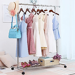 ZBYL Metal Clothes Rack Garment Wardrobe Rack, Mobile Free Standing Clothing Rolling Rack with Wheels, Portable Laundry Hanging Organizer Rack with Bottom, Retractable 120-200cm