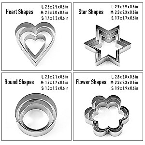 Mikim Mini Cookie Cutters Heart Round Flower Star, 12Pcs Cookie Cutters Shapes Set Stainless Steel Fruit Veggie Cutter, Small Metal Biscuit Cutter Molds for Baking