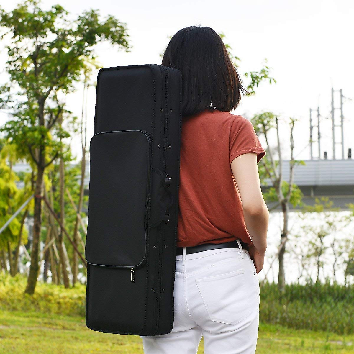 FINO 4/4 Full Size Violin Case Professional Oblong Violin Hard Case with Built-in Hygrometer,Super Lightweight Portable Carrying Bag Slip-On Cover with Backpack Straps,Black