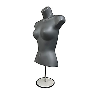 DisplayTown Gray Male and Female Mannequin Torso with Metal Stand Hollow Back Body Stackable Dress Form for Tshirt Display, Countertop, Craft Shows, Photos and Design, S-M Clothing Size