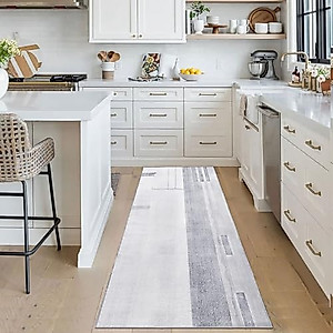 Calore Modern Abstract Runner Rug for Hallways Soft Distressed Geometric Area Rug Indoor Non Slip Carpet for Laundry Room Doorway Bedroom (Grey/Light Blue, 2'x 6')