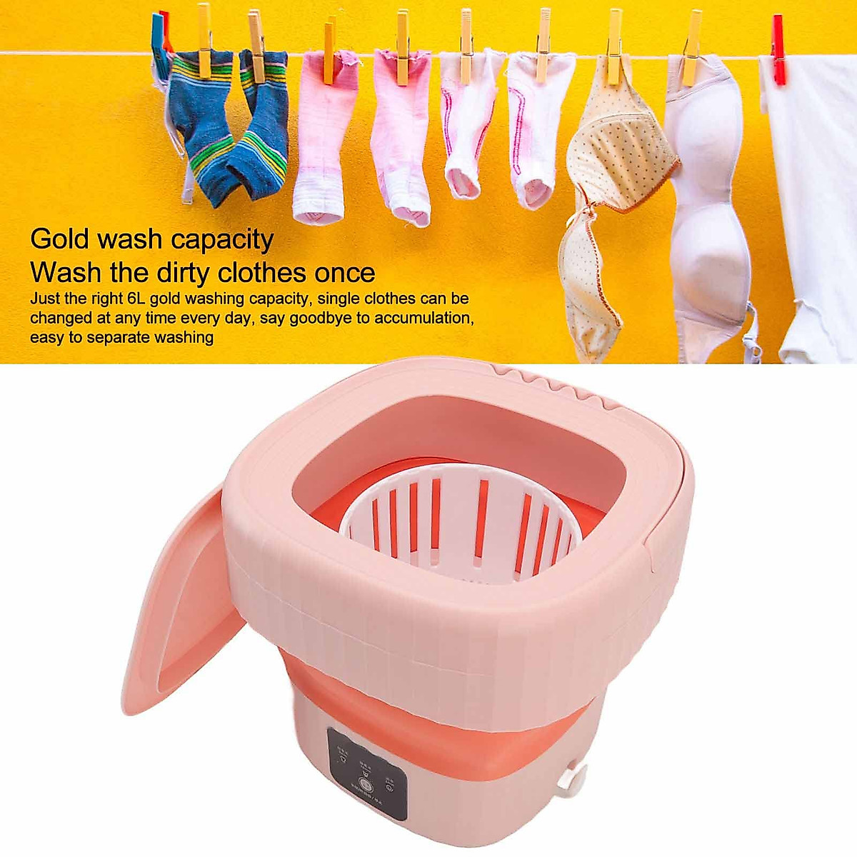Portable Washing Machine, 6L Foldable Mini Small Portable Washer Washing Machine with Basket for Baby Clothes, Underwear or Small Items, Mini Washing Machine for Apartment Travel, Best Gift (Pink)