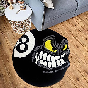 HYPEECE Angry 8 Ball Rug, 32" Cool Rugs 8 Ball Hypebeast Rug, Black Round Rug for Bedroom, Flocking Soft Aesthetic Rug for Living Room Decor, Y2k Rug, Hypebeast Room Decor (32"x32")