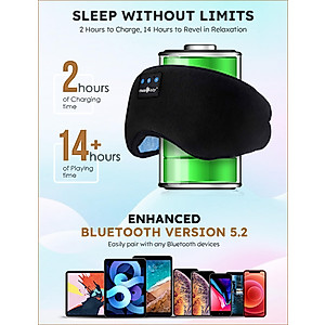 MUSICOZY Sleep Headphones Bluetooth 5.2 Headband Sleeping Headphones Sleep Mask, Wireless Music Eye Mask Sleep Earbuds for Side Sleeper Men Women Cool Tech Gadget Unique Gift Office Travel, Pack of 2