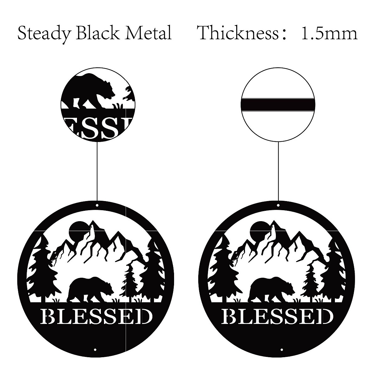 CREATCABIN Metal Wall Art Bear Decor Wall Hanging Plaques Ornaments Iron Blessed Wall Art Sculpture Sign for Indoor Outdoor Home Living Room Kitchen Garden Office Decoration Gift Black 11.8inch