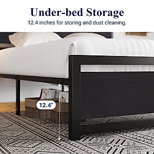 Allewie Queen Bed Frame with Headboard, Heavy Duty Metal Platform Bed Frame with Strong Support, Under Bed Storage, Stable Mattress Foundation, No Box Spring Needed, Black
