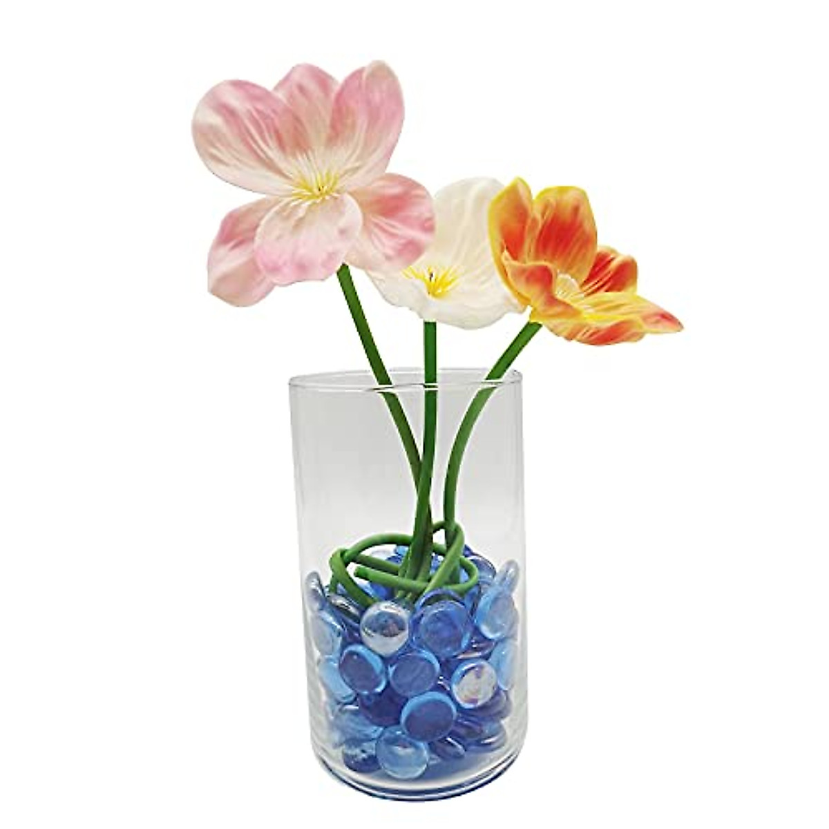 ZRTNY Blue Flat Bead Glass Beads Vase Fillers Fish Tank Aquarium Pebbles Decoration Gem Flat Beads Filled Marbles Bulk (1LB)