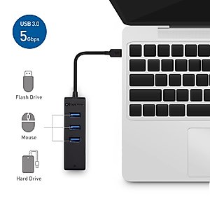Cable Matters 4-in-1 USB C Hub Ethernet, Support Gigabit Network, USB C Ethernet Hub, Thunderbolt LAN Adapter with 10/100/1000Mbps Network, Black