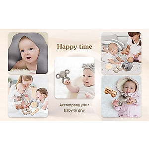 OESSUF New Born Baby Gift Basket, Baby Boys Girls Shower Gifts with Wooden Elephant Rattles, 6PCs Newborn Essentials Bath Set with Baby Brush,Blanket,Milestones Cards