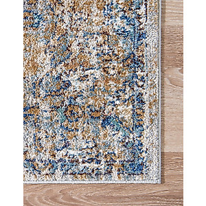 Unique Loom Augustus Collection Rustic Traditional, Bohemian Area Rug, 3' 3" x 5' 3", Tan/Blue