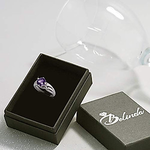 Belinda Jewelz Womens 925 Sterling Silver Ring Rhodium Plated 8mm Solitaire Round Cut Birthstone Size 10 Amethyst Gemstone Band Jewelry Gift for Party Wedding Engagement