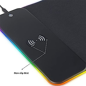 Juicy Chargers Extra Long RGB Non-Slip Wireless Charging mat with 10 Backlight Colors, Wireless Charger Mouse pad Supports Qi Mobile Devices for Home, Office and Gaming, Desk 12 x 35.5 inch