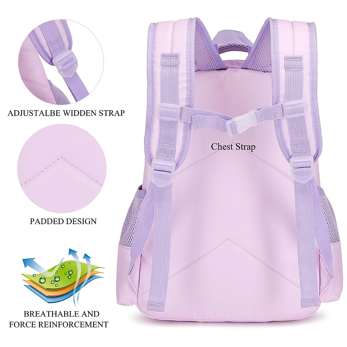 Backpack for Girls Kids Backpack with Lunch Box Mermaid Preschool Kindergarten Back Pack Bookbags with Chest Strap