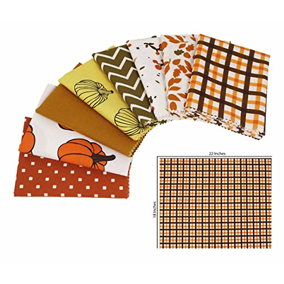 Soimoi 8 Pc Fat Quarter Bundle, Autumn Fall Theme Print 18"x 22" DIY Patchwork- 100% Cotton Pre-Cut Quilting Fabric Orange, Brown, Yellow