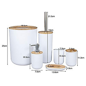 JIANWEI Bathroom Accessories Set, 6 Piece Bath Ensemble Includes Toilet Brush, Soap Dispenser, Waste Bin, Toothbrush Holder, Soap Dish, Cup, Bamboo Decor and Housewarming Gift(Black)