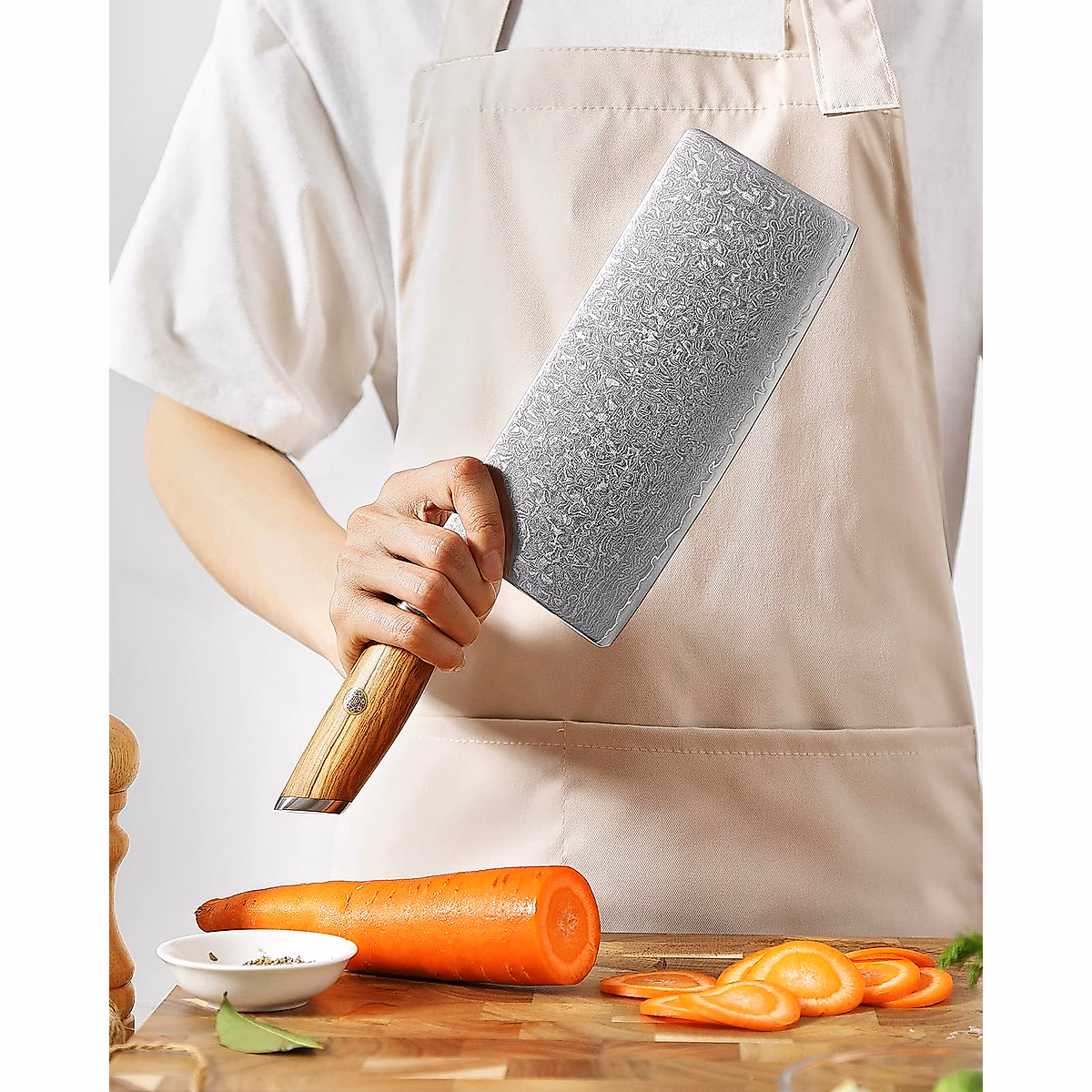 XINZUO Cleaver Knife 7.5 Inch, 73 Layer Damascus Steel Powder Steel Core Chinese Chef's Knife, Multifunction Vegetable Meat Slicing Knife with Olive Wood Handle -Lan Series