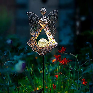 KAIXOXIN Solar Garden Stake Lights Metal Angel Solar Warm White LEDs Stake Light Memorial Gift - Solar Angel Lights Perfect as Angel Remembrance Gifts & Sympathy Gifts (Angel-Bronze)