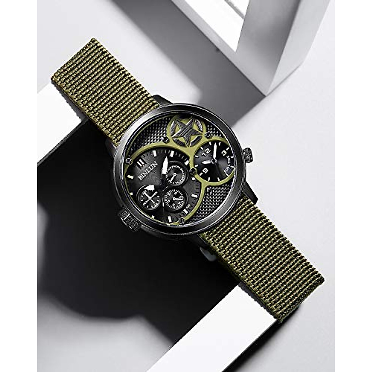 BINLUN Elastic Fabric Nylon Watch Band Waterproof Military Replacement Watch Strap Hook-and-Loop for Men Women Silver & Black Buckle 18/20/22mm