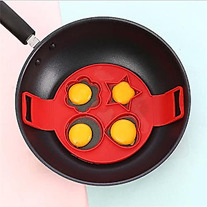wjq&linyuzi Egg Pancake Ring Nonstick Pancake Maker Mold Silicone Egg Cooker fried egg shaper Omelet Moulds for Kitchen Baking Accessories (2 shape), Red