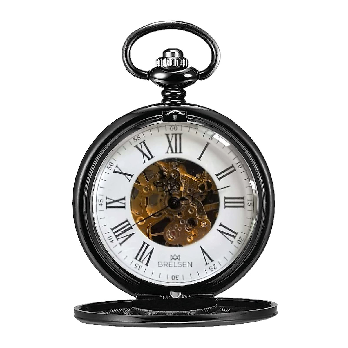 Brelsen Onyx Black Double Hunter Mechanical Pocket Watch