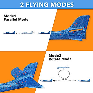 BLUEJAY Airplane Launcher Toys, 2 Flight Modes LED Foam Glider Catapult Plane, Outdoor Sport Flying Toy for Kids, for Age 4 5 6 7 8 9 10 12 Year Old Boys Girls(2 Pack)